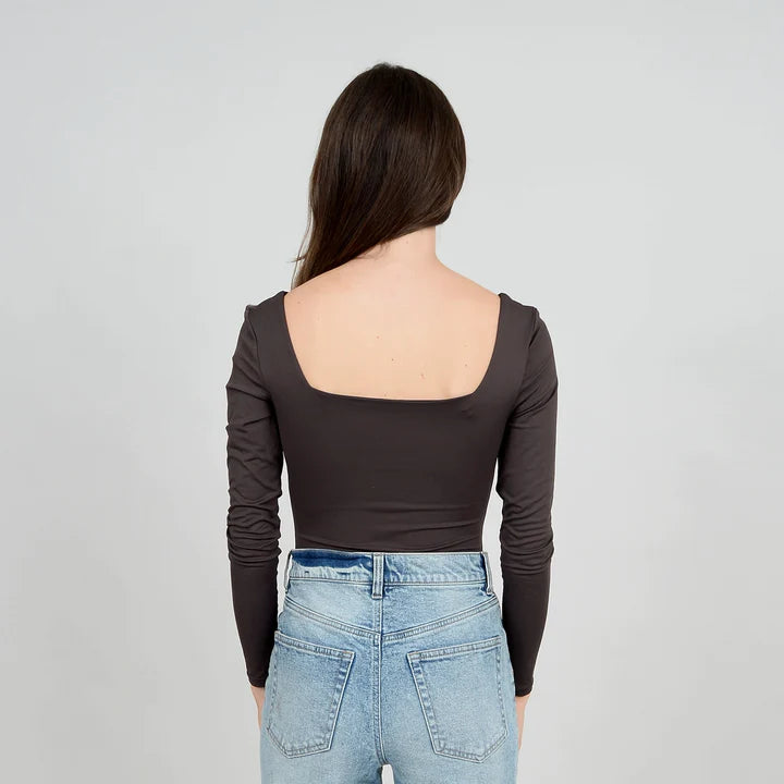 Second Skin By RD Style Women's Stacy Long Sleeve Square NeckBodysuit