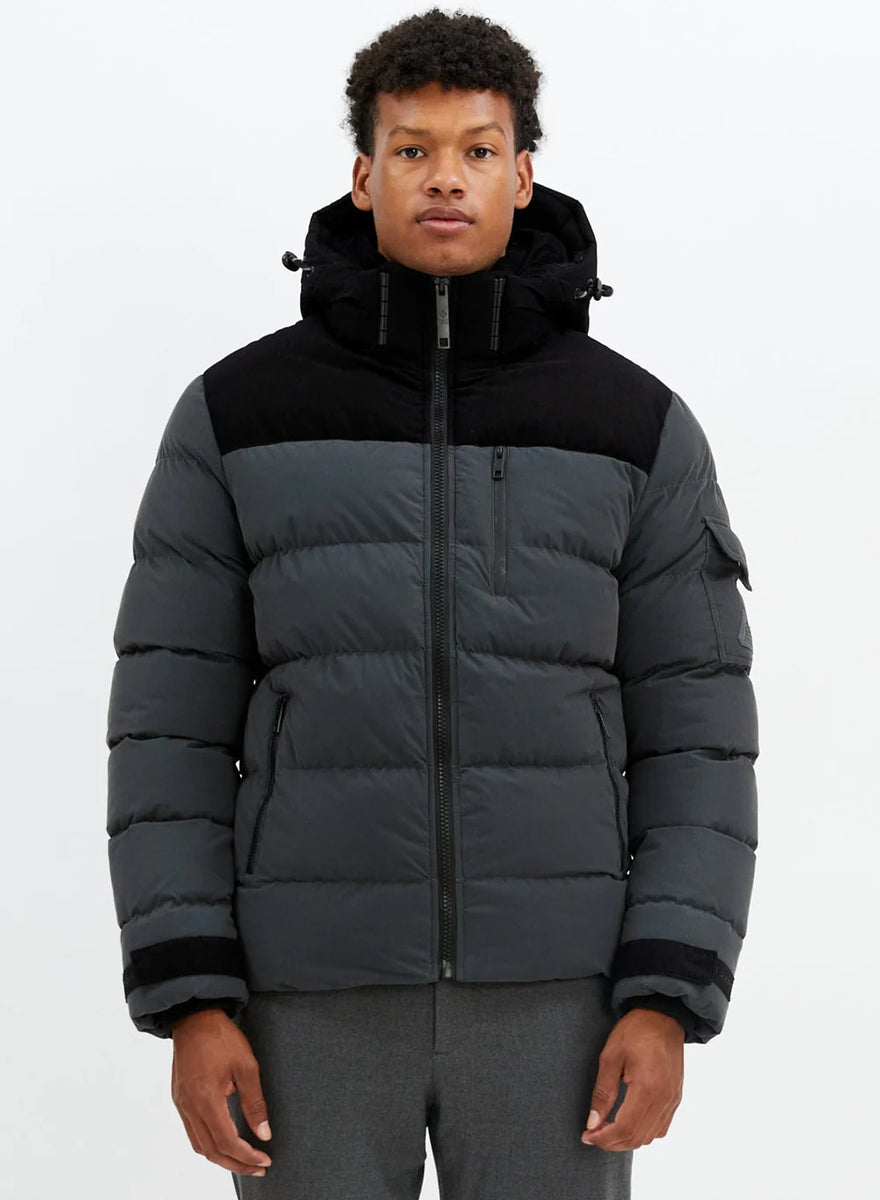 Point Zero Men's DOMINIC Corduroy Puffer Jacket-Charcoal