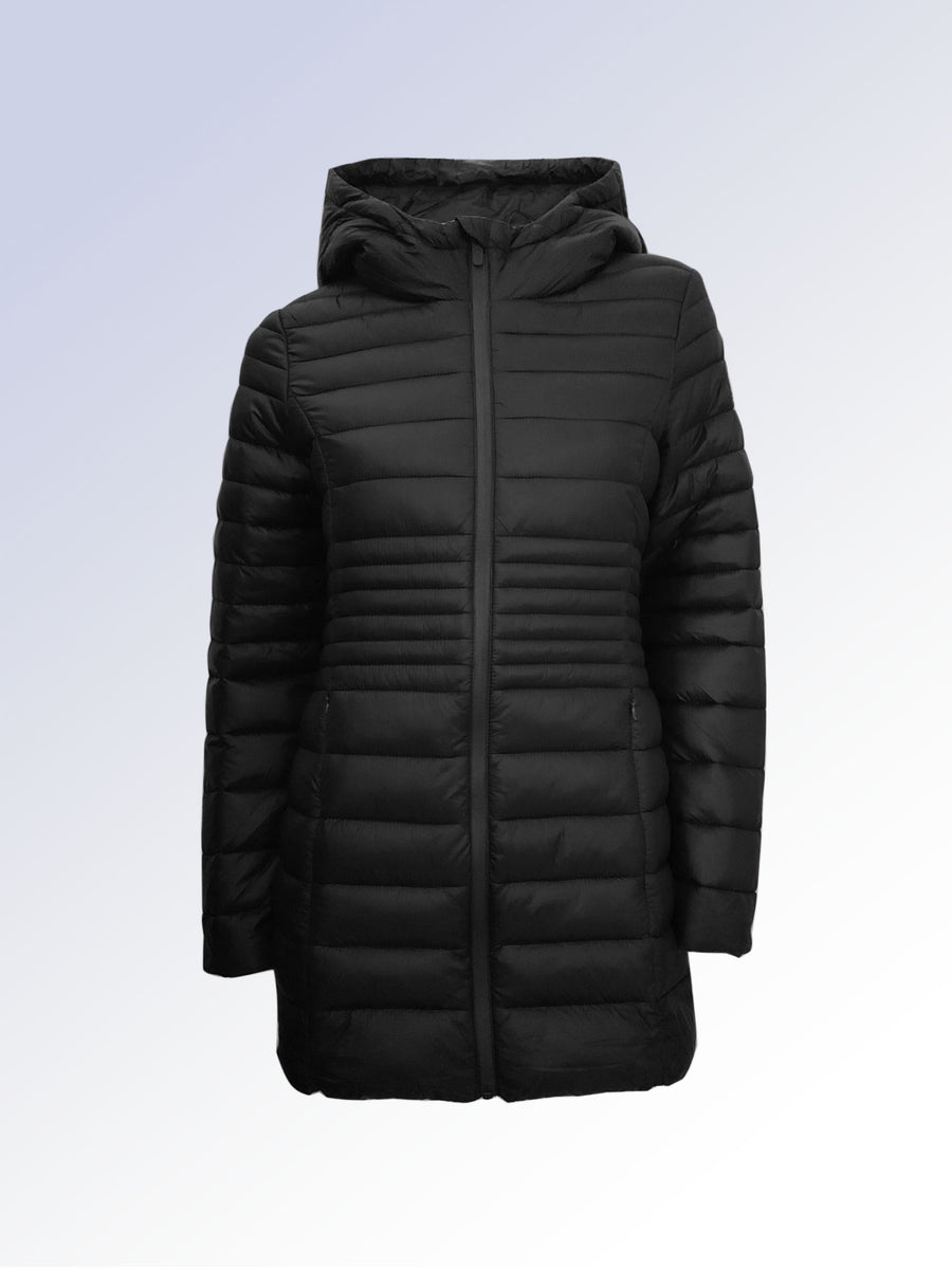 POINT ZERO GRANVILLE LONG QUILTED ULTRALIGHT JACKET - BLACK