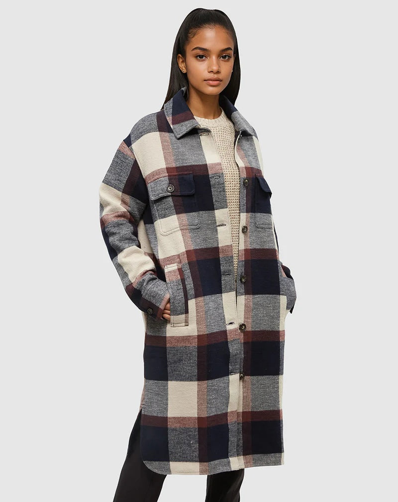 Tentree Women's Livingston Heavy Weight Flannel Long Jacket - Midnight