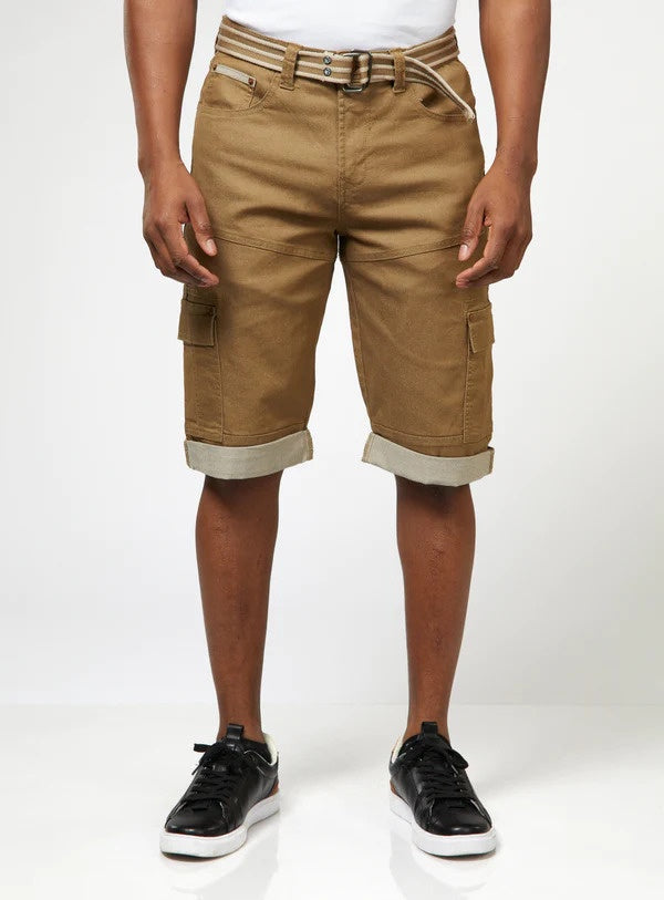 Point Zero Men's 2 Tone Denim Bermuda Shorts-Dune